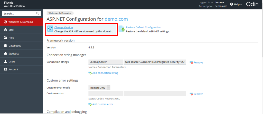 Hướng dẫn thay đổi version asp.net trên Plesk – Wiki BizMaC Hướng dẫn thay đổi version asp.net trên Plesk – Wiki BizMaC